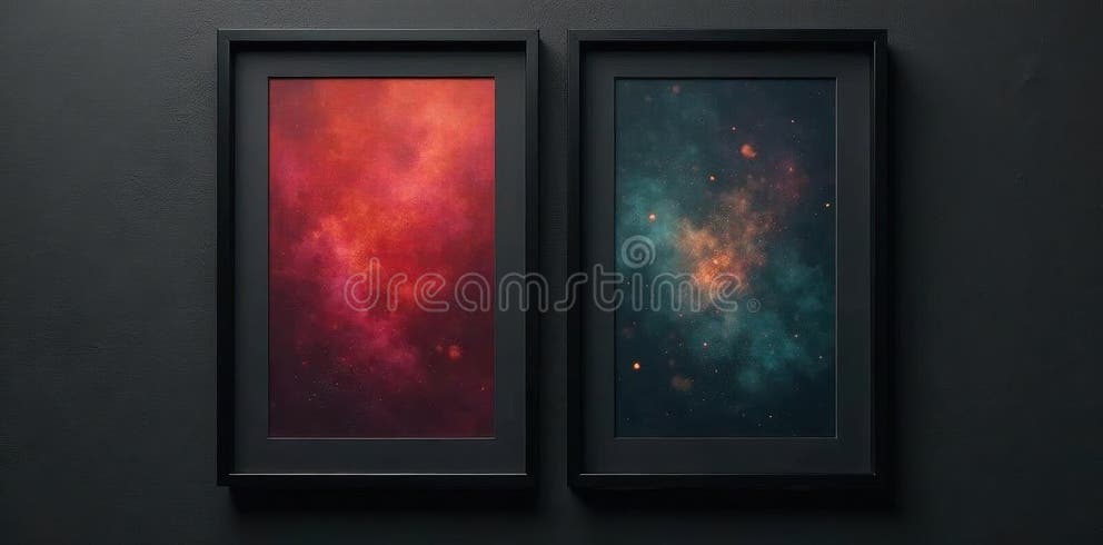 Two Overlapping Black Picture Frames on a Black Wall , Elegant, Matte ...