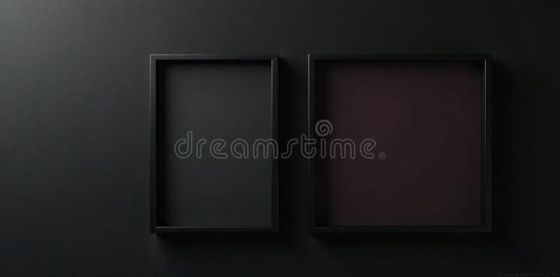 Two Overlapping Black Picture Frames on a Black Wall , Shadow ...