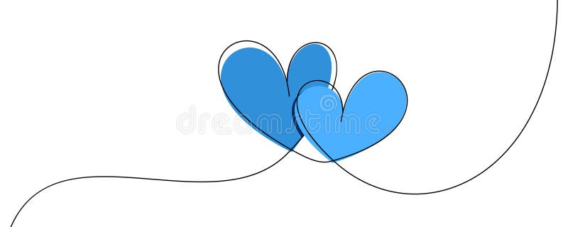 Two Overlapping Blue Hearts with Flowing Line Stock Illustration ...
