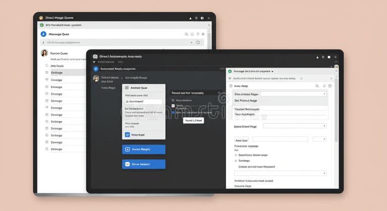 Two Overlapping Computer Screens Displaying User Interfaces for Message ...