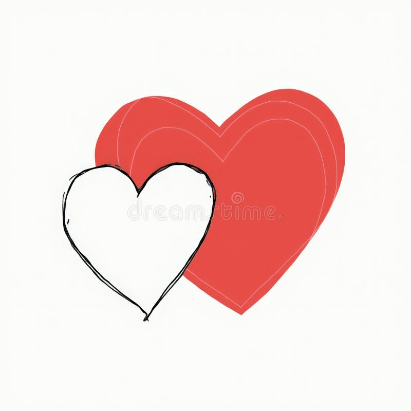 Two Overlapping Hearts of the Same Size, One Red and One White ...