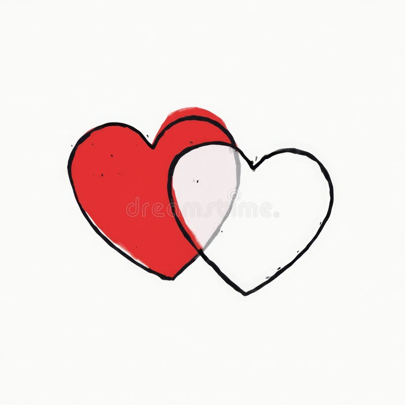 Two Overlapping Hearts of the Same Size, One Red and One White ...