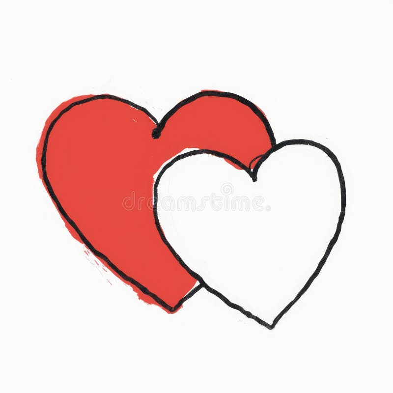 Two Overlapping Hearts of the Same Size, One Red and One White ...