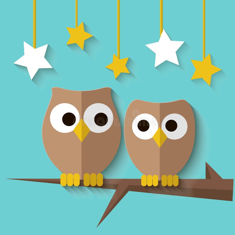 Two Owls stock vector. Illustration of greeting, color - 58425173