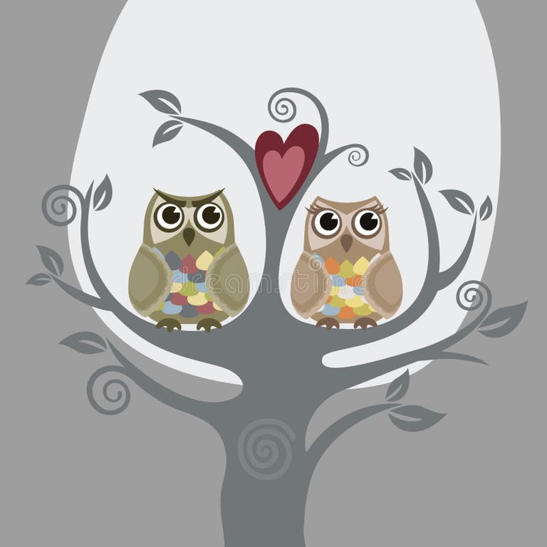Two owls and love tree stock vector. Illustration of greeting - 16323389
