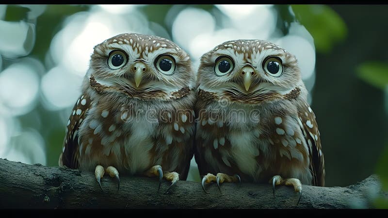 Two Owls Perched on a Branch Illustration Stock Illustration ...