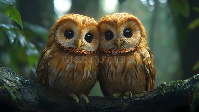 Two Owls Perched on a Branch - Illustration Stock Illustration ...