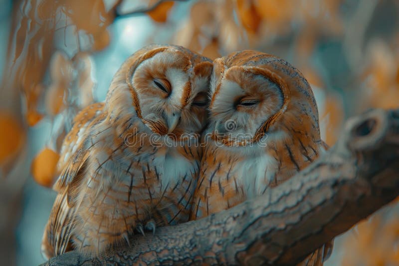 Two Owls Sitting on a Tree Branch. Suitable for Nature and Wildlife ...