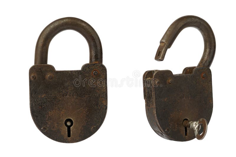 Two Padlocks Locked and Unlocked Isolated on White Stock Photo - Image ...