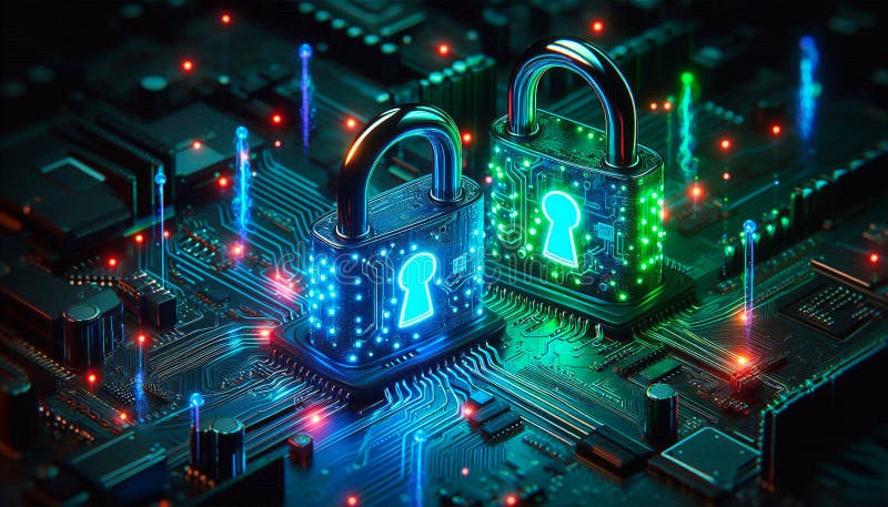 Two Padlocks Sitting on a Circuit Board Represent Data Protection and ...