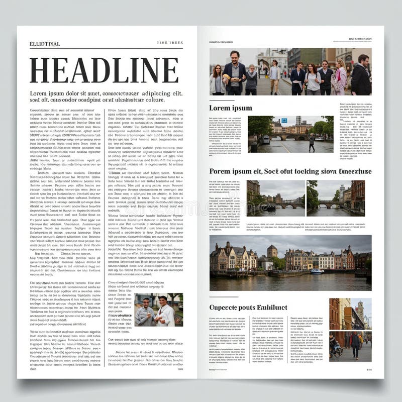 A Two-page Newspaper Layout Features a Prominent Main Headline in Large ...
