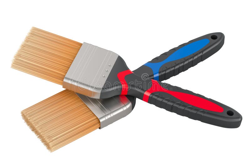 Two Paint Brush with Plastic Handles. 3D Rendering Stock Illustration ...