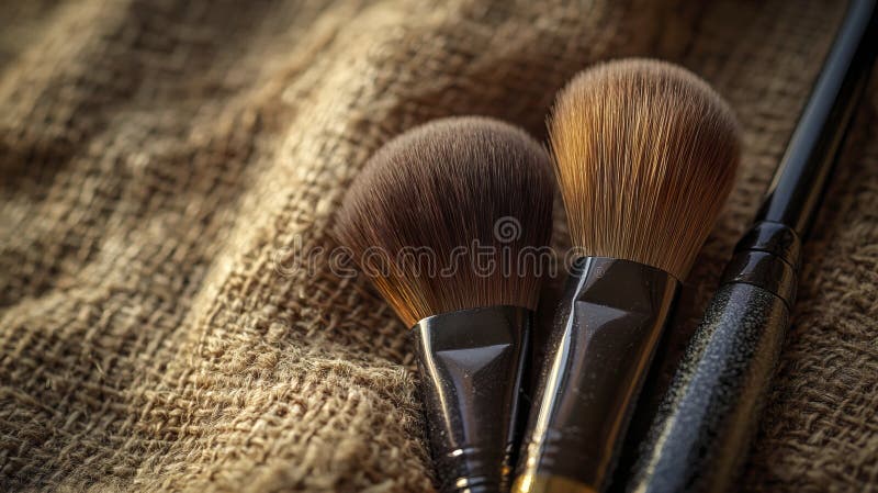 Two Paint Brushes Resting on a Textured Piece of Cloth for Artistic ...