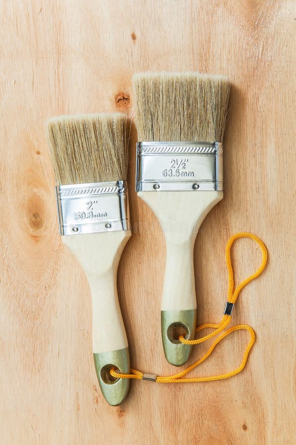 Two Paint Brushes, Views on Plywood Stock Photo - Image of house ...