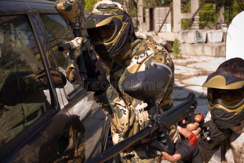 Two paintball players stock image. Image of leisure, game - 7459085