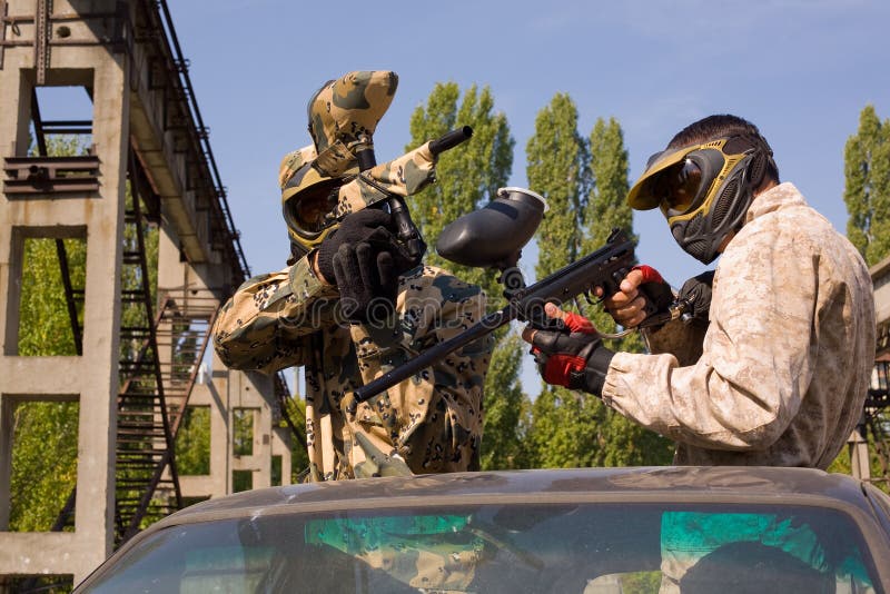 Two Paintball Players on the Car Stock Photo - Image of hunt, adult ...
