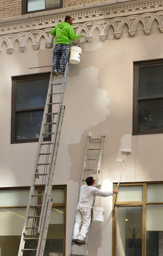 Building Painters Working on Construction Suspended Basket Editorial ...