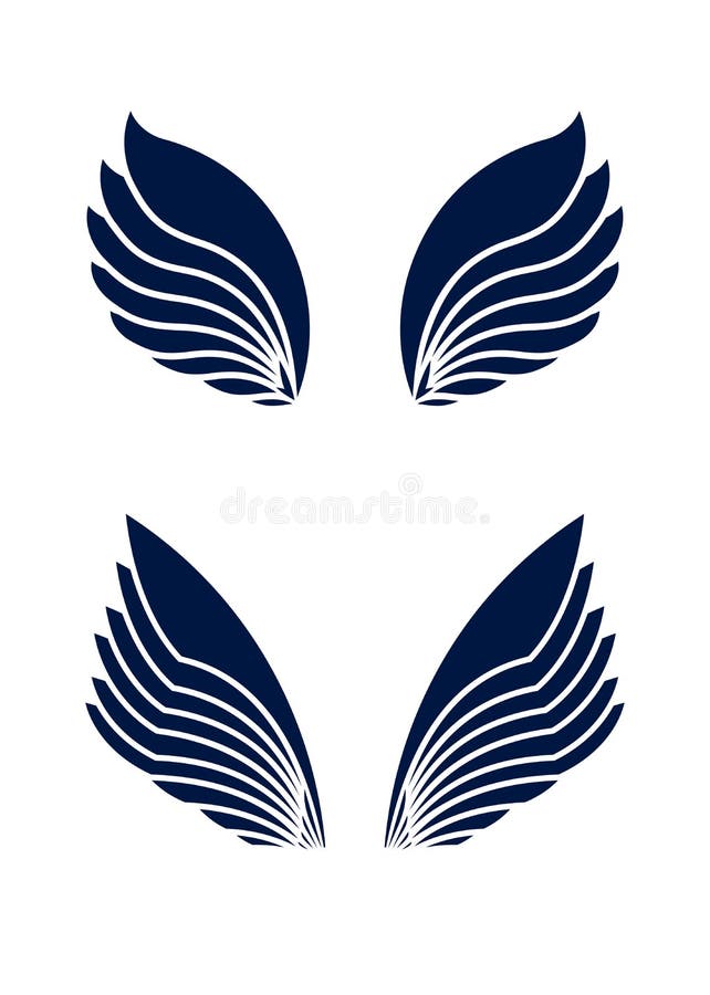 Set of 4 Pair of Decorative Vector Wings Isolated on White. Stock ...
