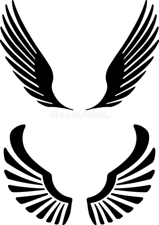 Set of 4 Pair of Decorative Vector Wings Isolated on White. Stock ...