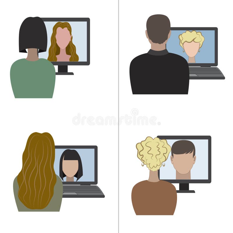 Two Pair Having a Video Chat through the Internet. Stock Vector ...