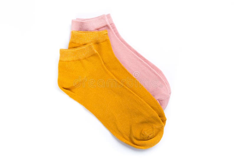 Two Pairs of Colored Short Socks on a White Background, Top View Stock ...