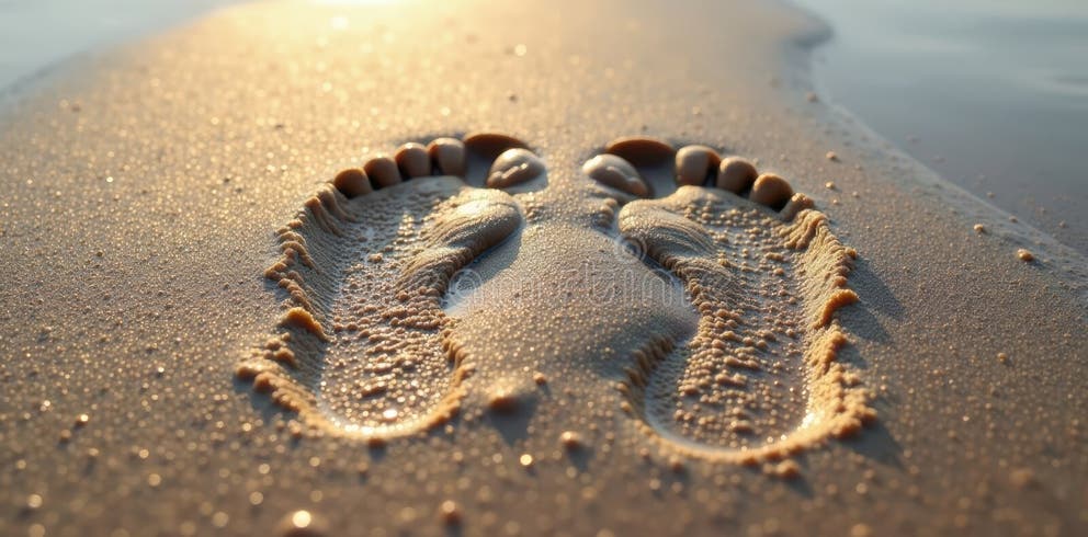 Two Pairs of Footprints in Wet Sand, Side by Side , Coast, Steps Stock ...