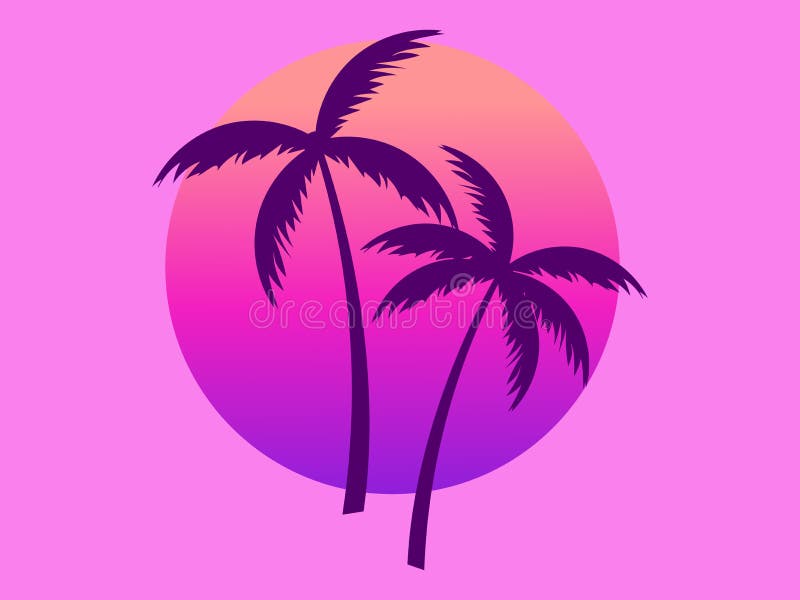 Rave Party Banner with Cocktails, Palm Trees and Sun in 80s Style ...