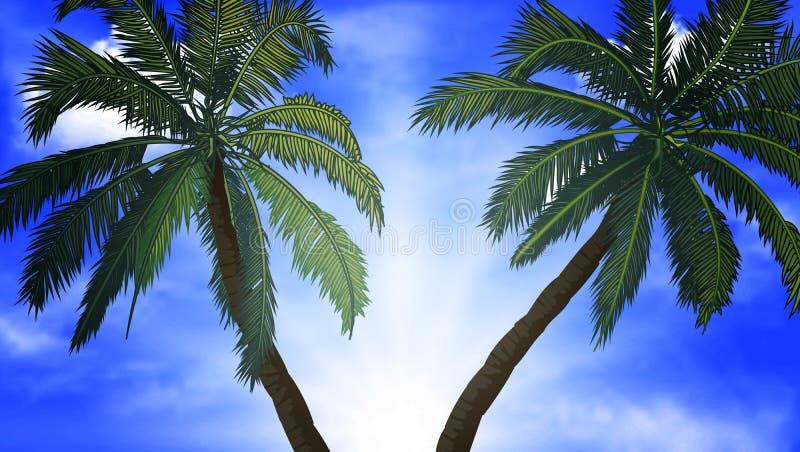 Two Palm Trees on a Background of Blue Sky Stock Vector - Illustration ...