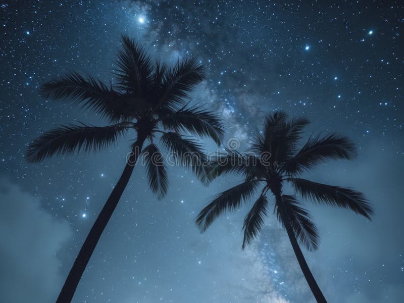 Two Palm Trees Background Night Sky Space Stock Photos - Free & Royalty ...