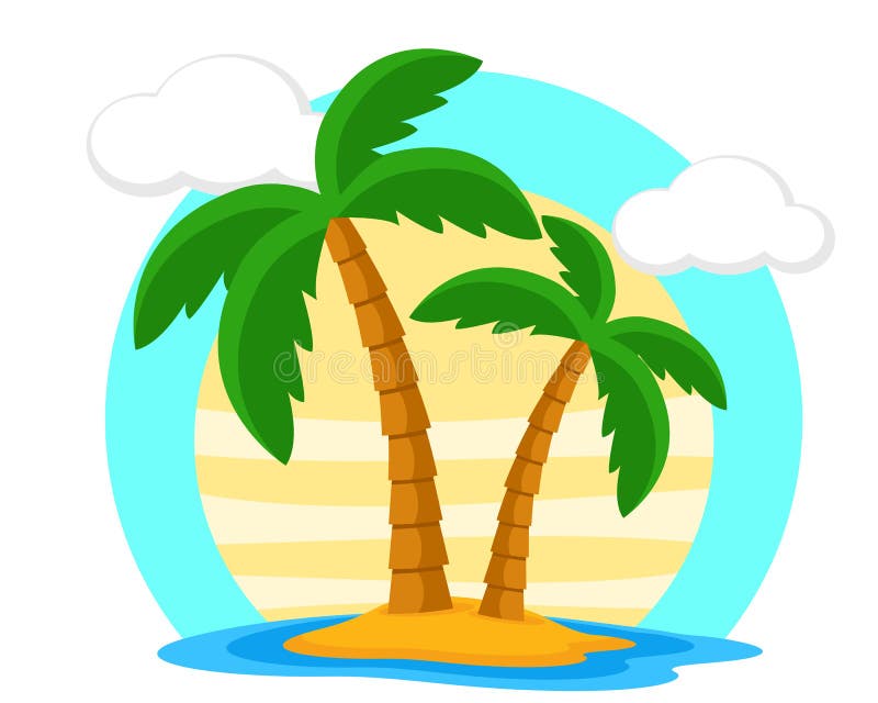 Two Palm Trees on the Island Against the Sunset. Logo. Stock Vector ...