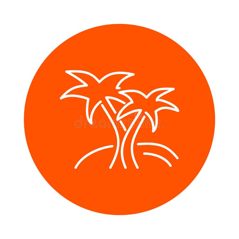 Two Palm Trees on an Island, Round Linear Icon, Flat Style Stock ...