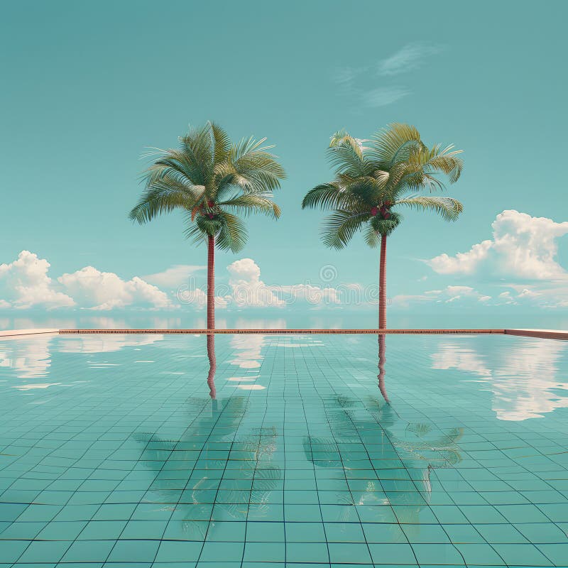 Two Palm Trees Reflect in the Water of an Infinity Pool Stock Photo ...