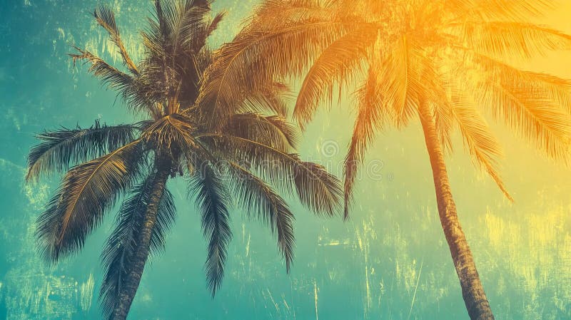 Two Palm Trees are Silhouetted Against a Blue and Yellow Background ...