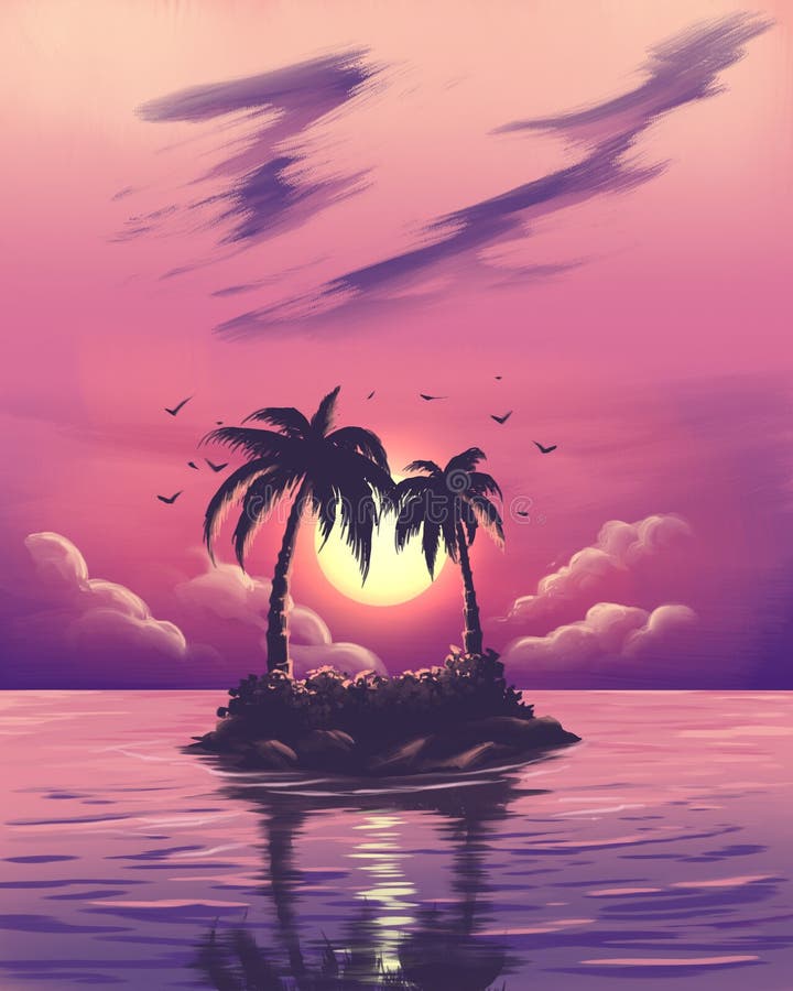 Two palms on the island stock image. Image of dawn, paradise - 255621173