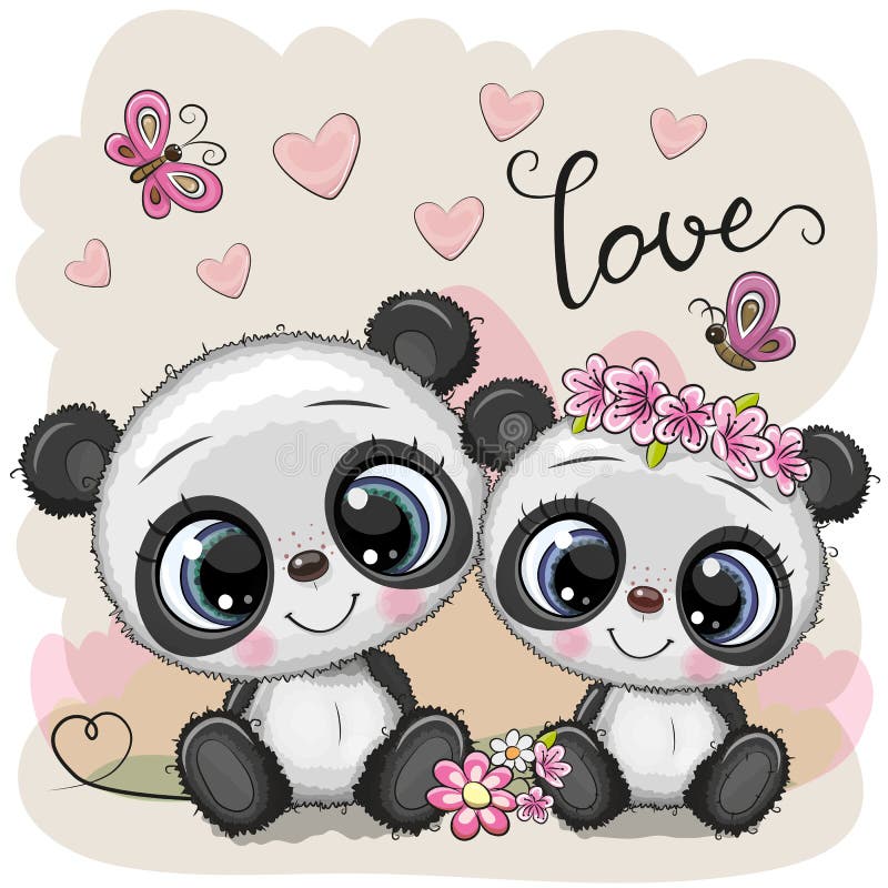 Cartoon Pandas are Sitting on the Rainbow Stock Vector - Illustration ...