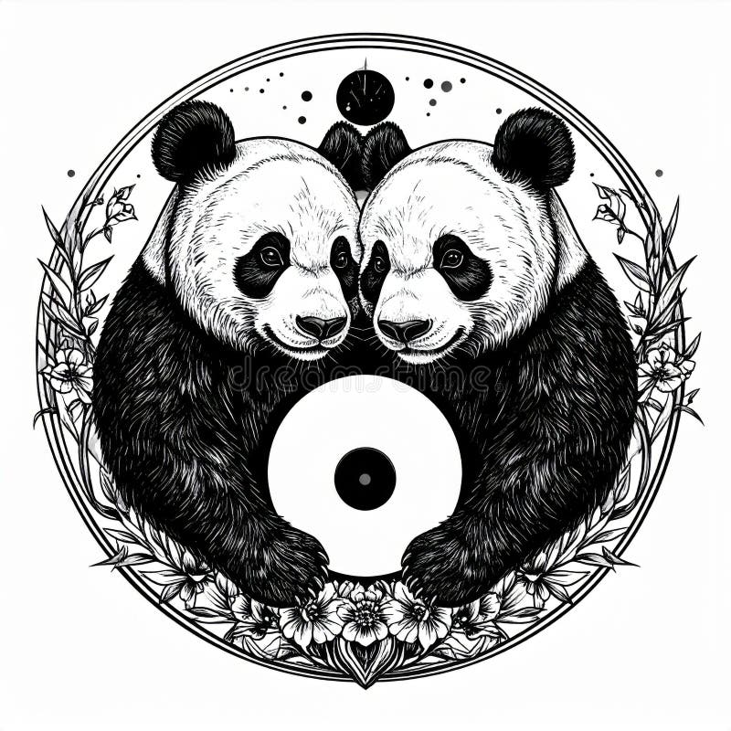 Two Pandas in a Circular Yin Yang Design Stock Illustration ...