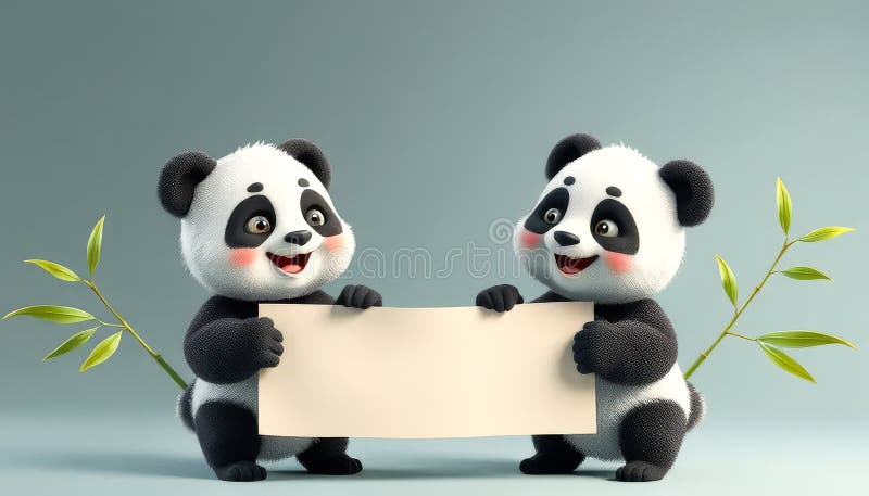 Two Pandas Holding a White Sign Stock Image - Image of bear, asia ...