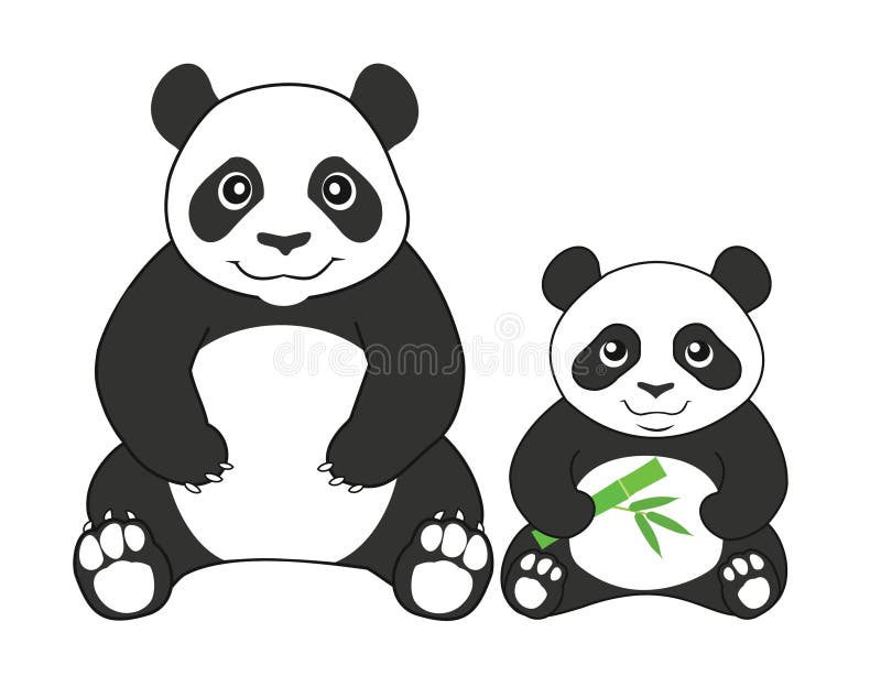 Two Pandas Isolated on White Background. Vector Illustration. Stock ...