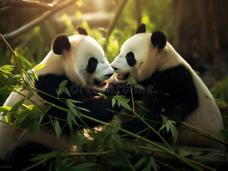 Two pandas are playing stock illustration. Illustration of generative ...