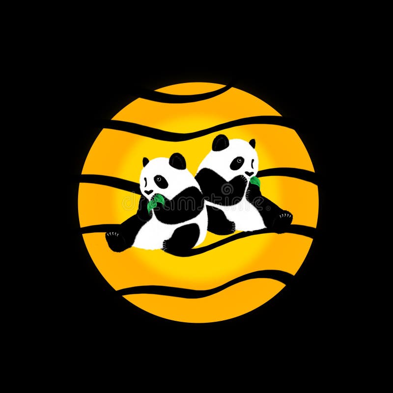Two Pandas in Yellow Circle Stock Illustration - Illustration of bear ...