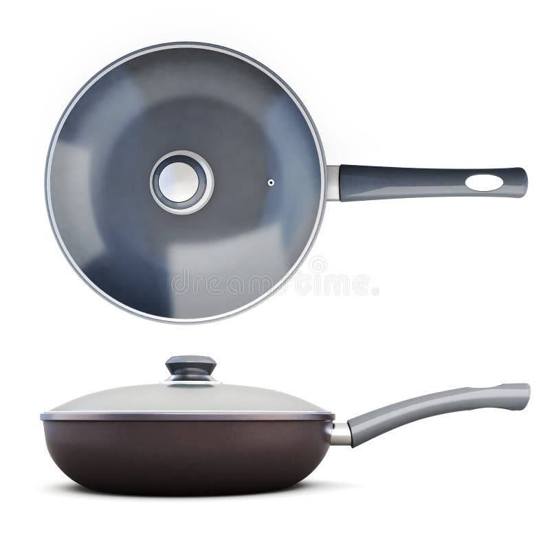 Two Pans with Lid, Side View and Top View. Stock Illustration ...