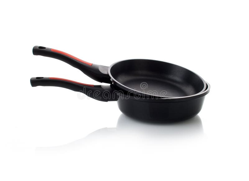 Set of Two Pans on White Background Stock Photo - Image of handle ...