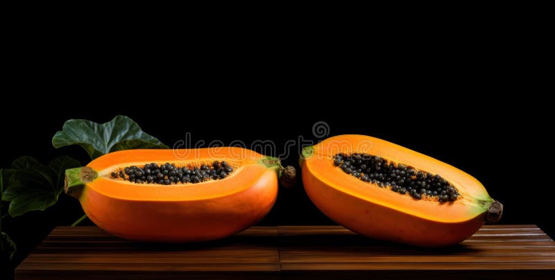 Two Papaya S are Shown on a Black Table Stock Image - Image of tropical ...