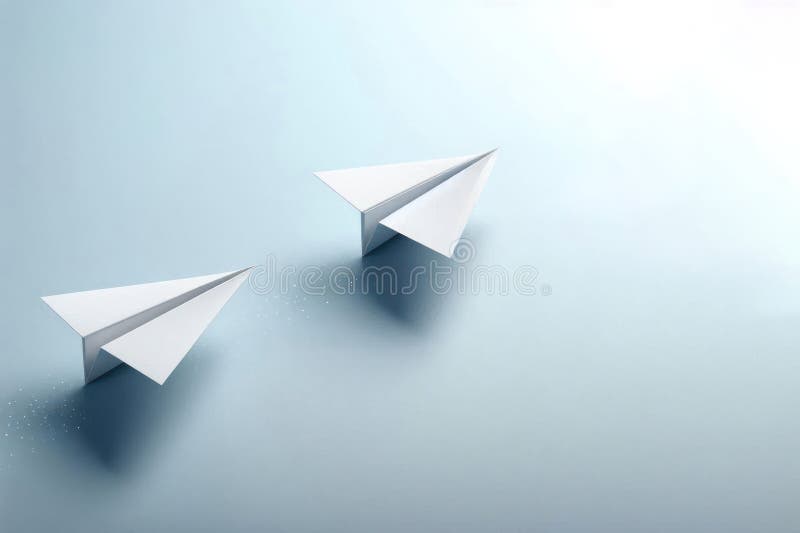 Two Paper Airplanes Fly Side by Side. Space for Text. Stock Image ...