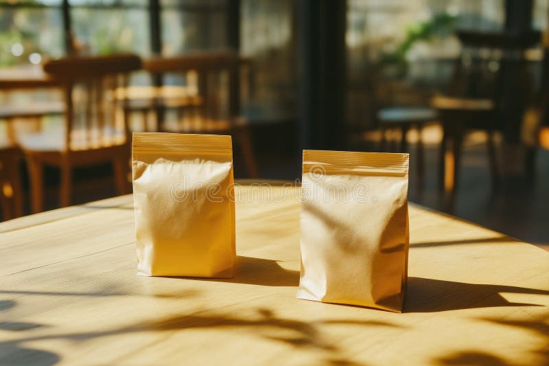 Two Paper Bags with Ziplock in Cozy Cafe. Stock Illustration ...