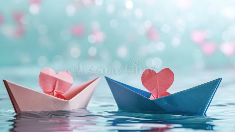 Two Paper Boats with Hearts Inside the Boat Stock Image - Image of ...