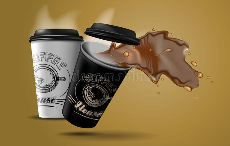 Two Paper Cups with a Design on Them and a Splash of Hot Coffee. Stock ...