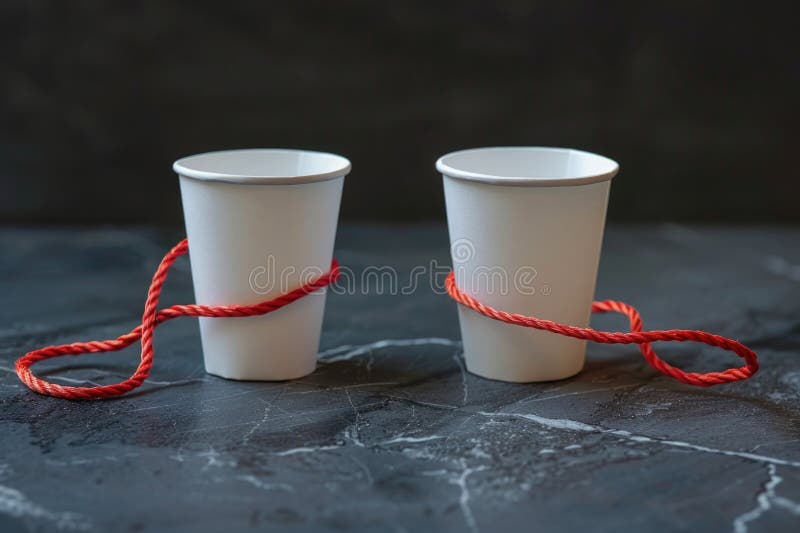 Two Paper Cups Suspended from a Rope on a Table, Ready for Use Stock ...