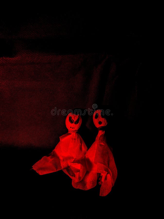Two Paper Ghosts for Halloween with Red and Black Lighting Stock Photo ...