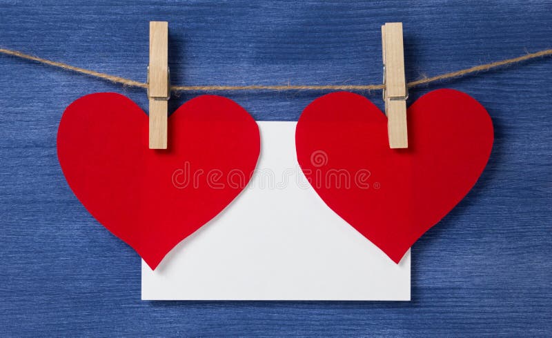 Two Paper Hearts and Card Hanging on a Rope Stock Image - Image of ...